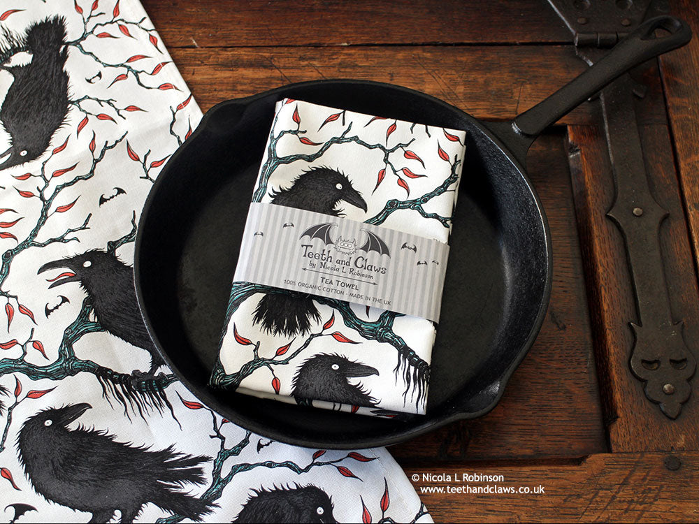 Crows Tea Towels - Organic Cotton - Gothic Kitchen | Teeth and Claws ...